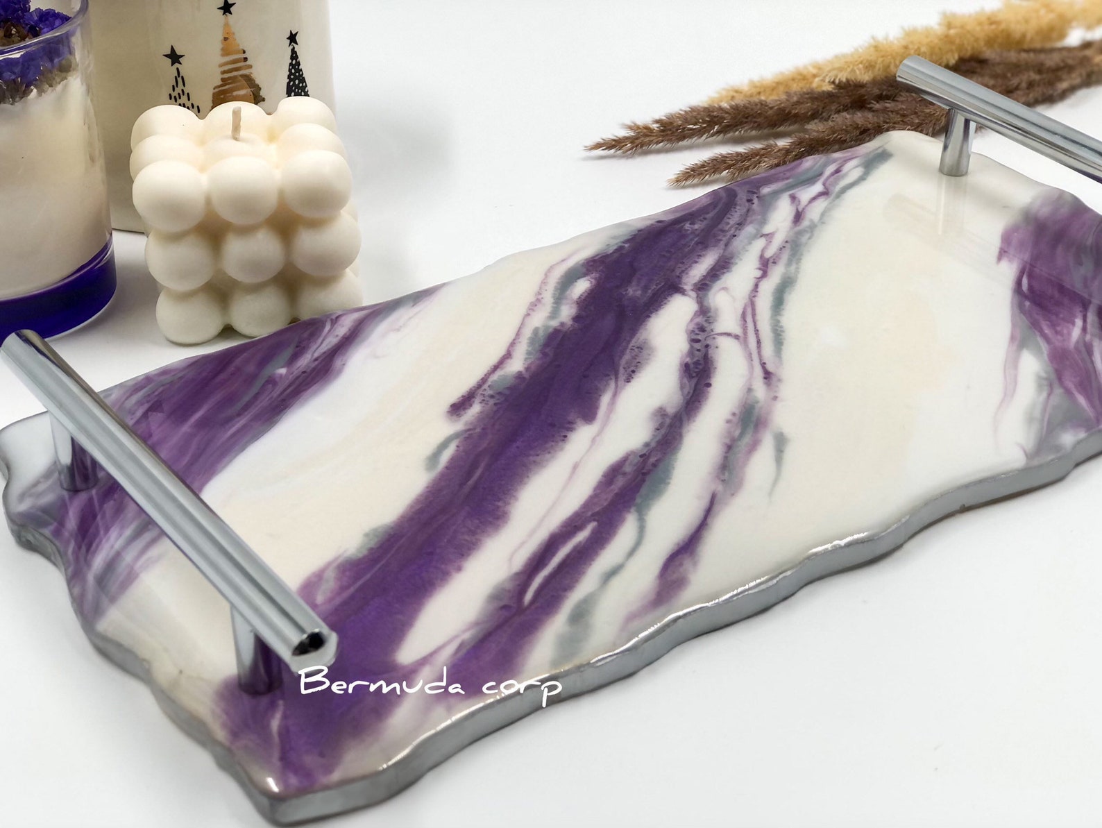 Luxury Purple Perfume Resin Tray, Unique Decorative Tray With Silver ...
