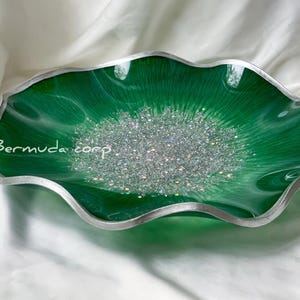Luxury Decorative Emerald Resin Fruit Bowl, Large Green and Silver ...