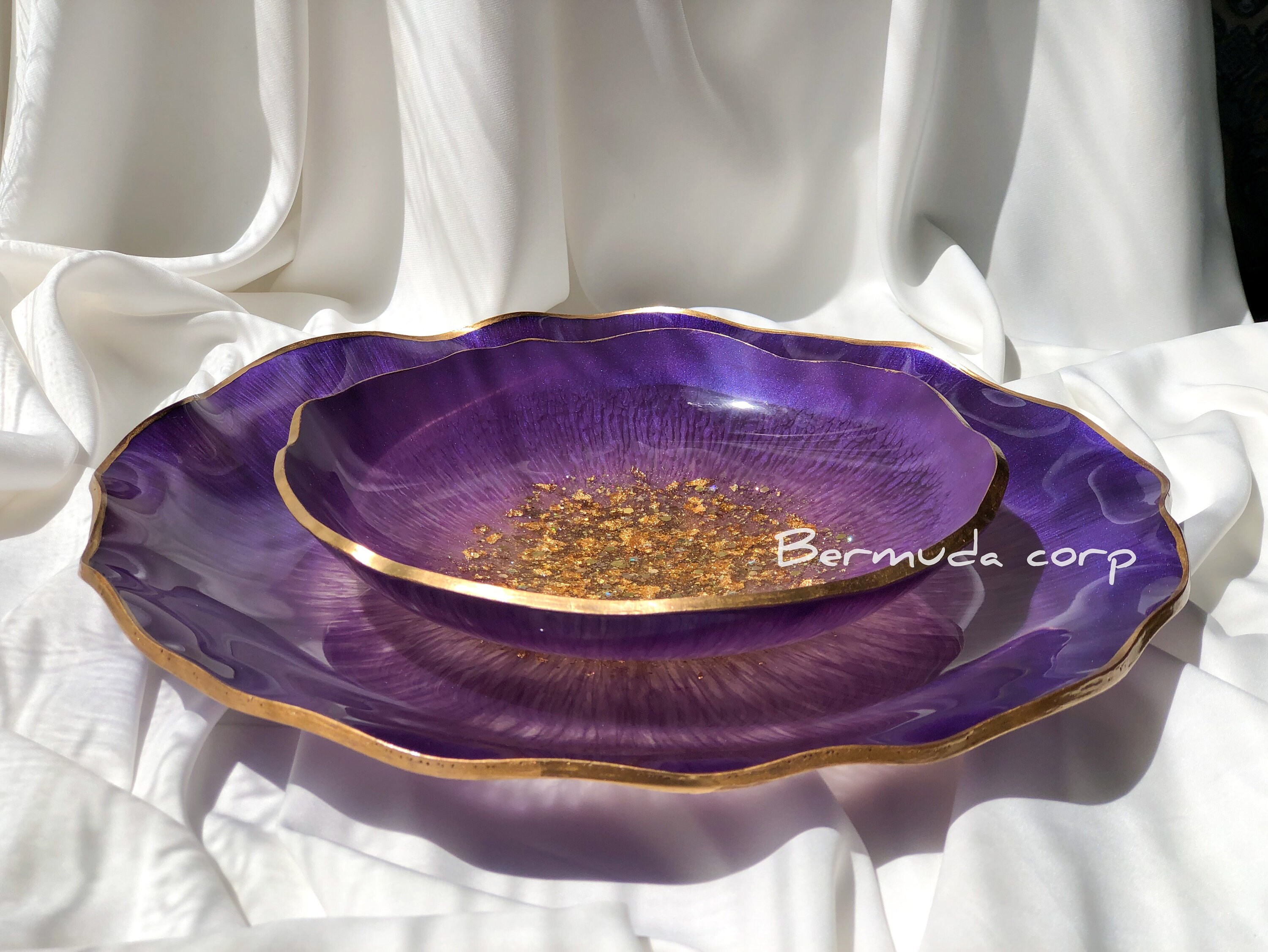 Luxury Decorative Resin Purple Fruit Bowl, Large Purple and Gold Geode ...