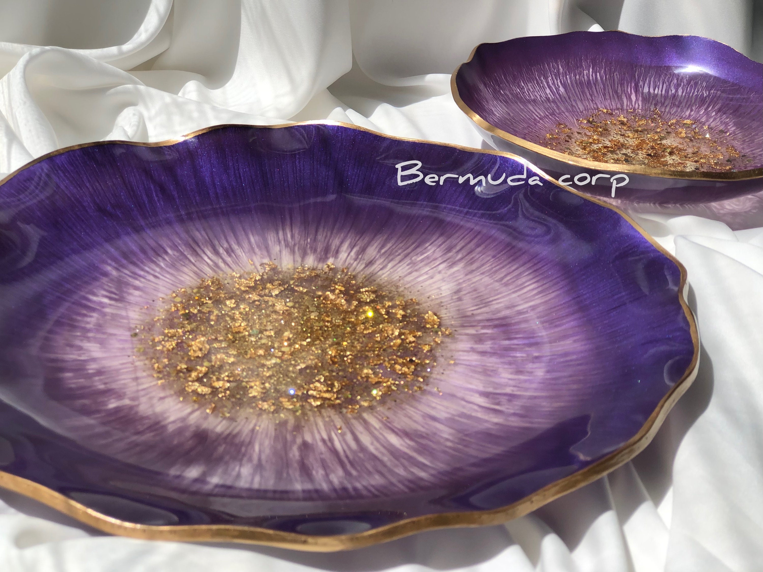 Luxury Decorative Resin Purple Fruit Bowl, Large Purple and Gold Geode ...