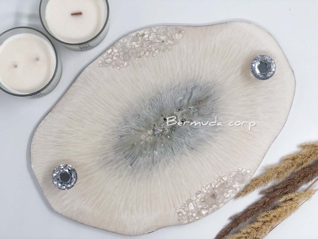 Resin Oval Tray: Ivory, Silver, and Crystal Vanity Decor - Etsy
