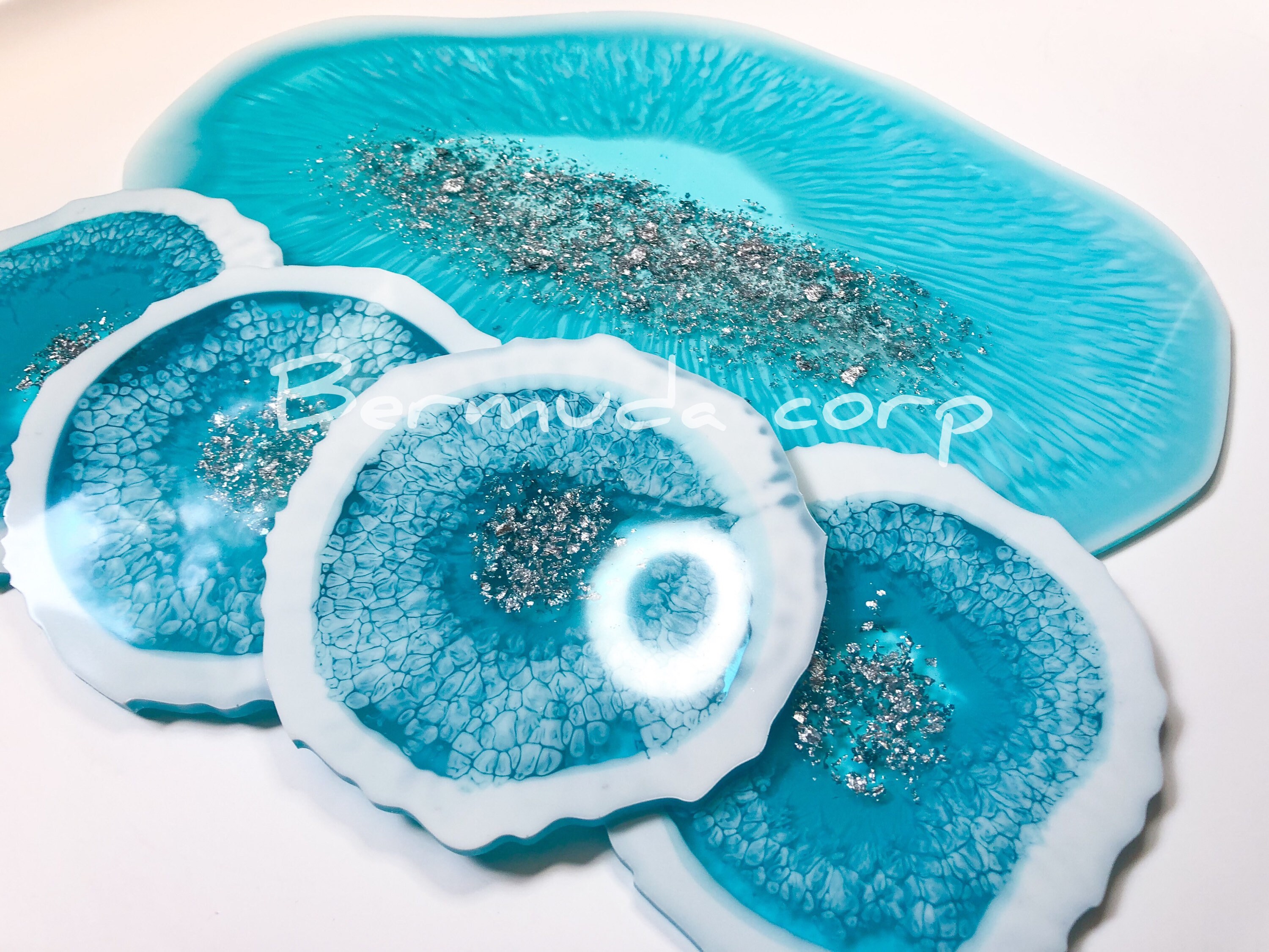 Luxury Geode Resin Light Blue and White Decorative Set of Tray - Etsy