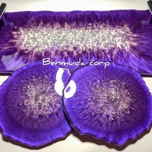 Set of Resin Tray and Round Coasters Luxury Purple Decorative | Etsy