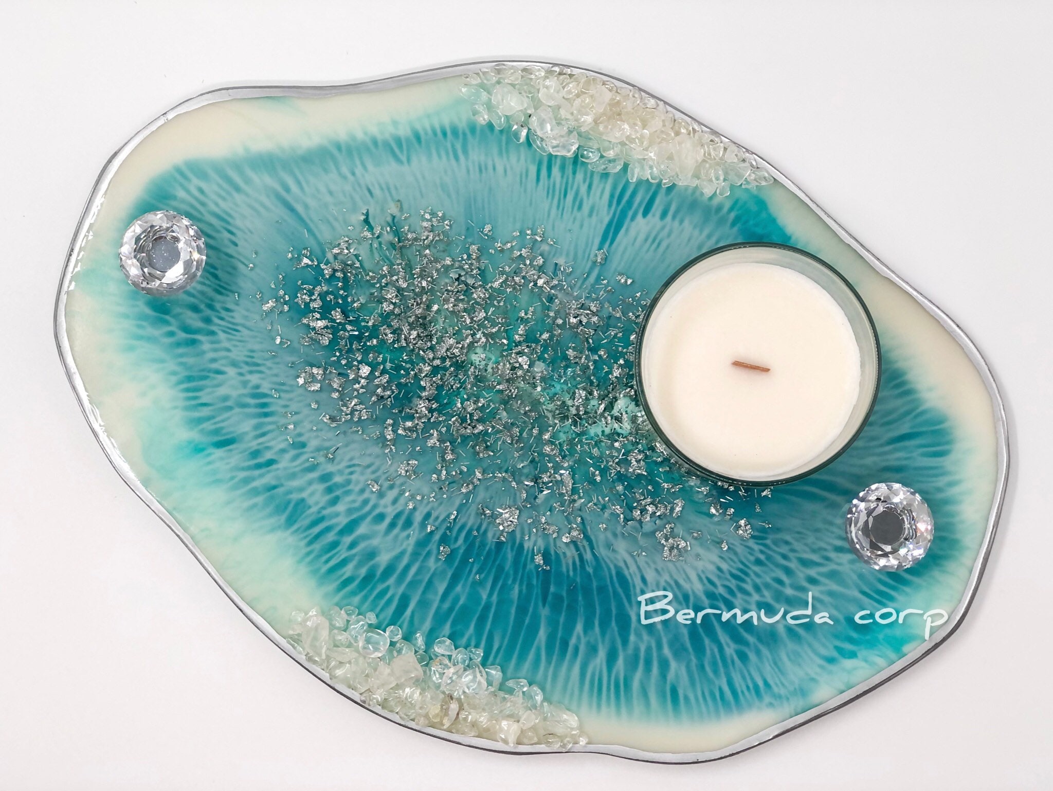 Resin Oval Blue and Silver Perfume Tray With Handles / Epoxy - Etsy
