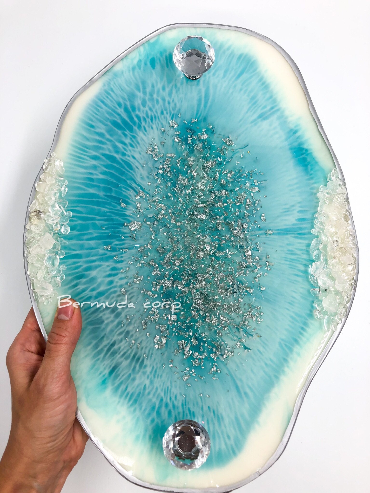 Resin Oval Blue and Silver Perfume Tray With Handles / Epoxy - Etsy