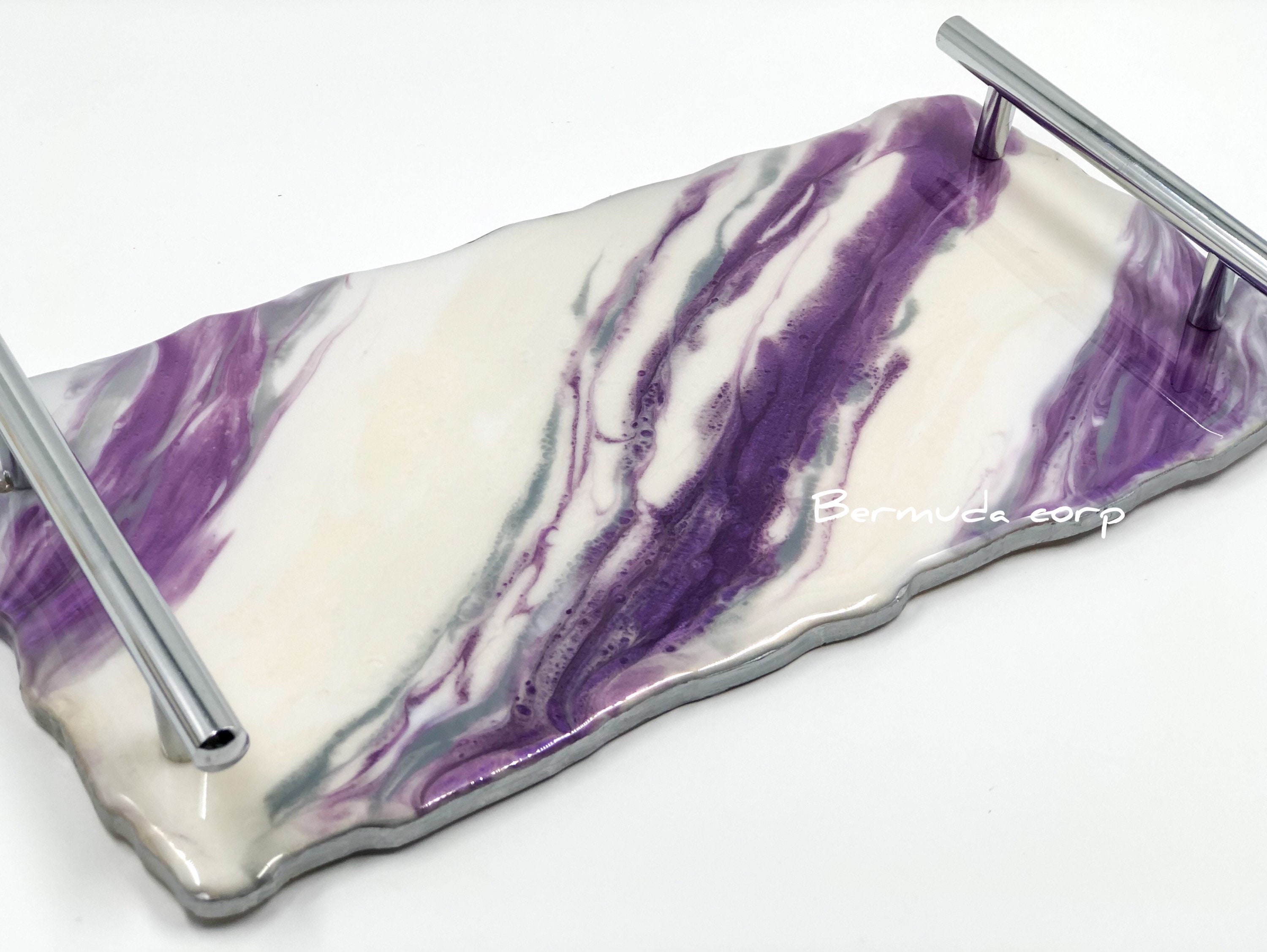 Luxury Purple Perfume Resin Tray, Unique Decorative Tray With Silver ...