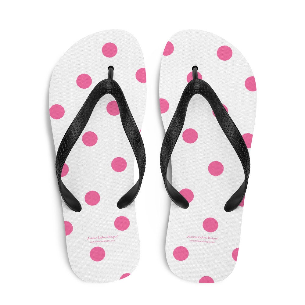 White With Brilliant Rose Pink Polka Dots Adult Flip Flops Shoes - Etsy