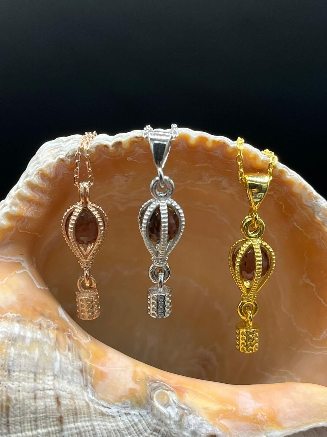 925 K Sterling Silver Hot Air Balloon Necklace,naturel Stone Flying ...