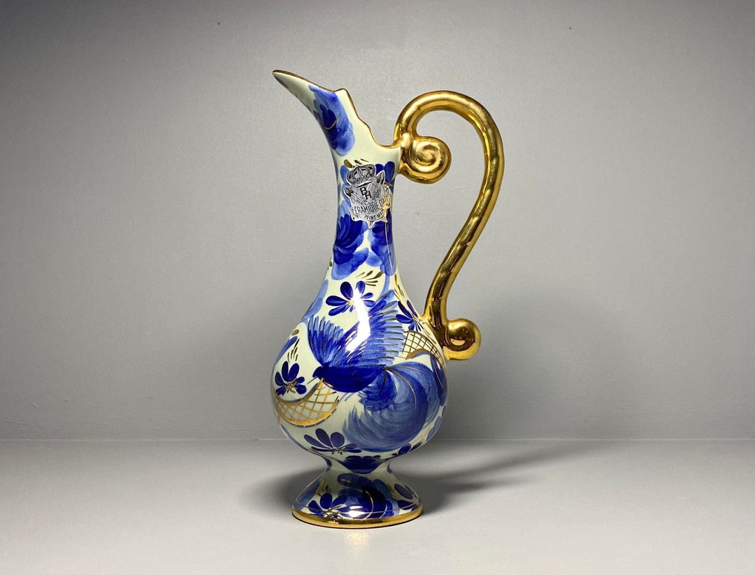 Hubert Bequet Hand Painted Blue, White, and Gold M Depose Decorative ...