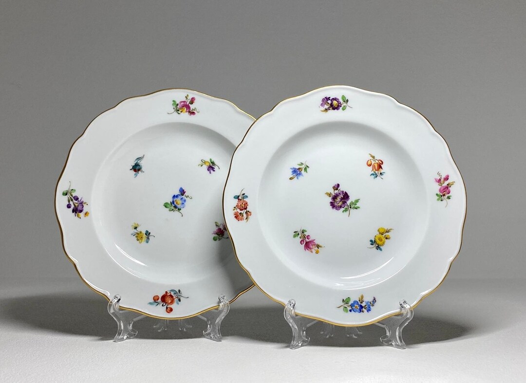 Meissen Porcelain White Floral Plate With Gold Rim, Set of 2 Meissen ...