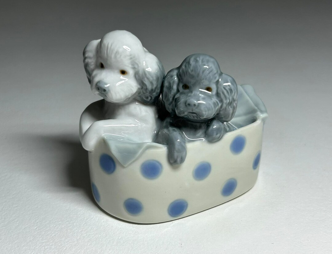 NAO Lladro Porcelain Figurine Puppies in the Basket, NAO by Lladró Dogs ...