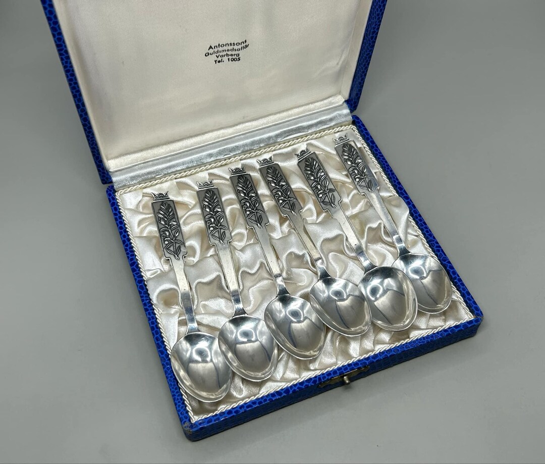 Vintage Set of 6 Swedish Solid Silver Coffee Spoons in a Case, Swedish ...