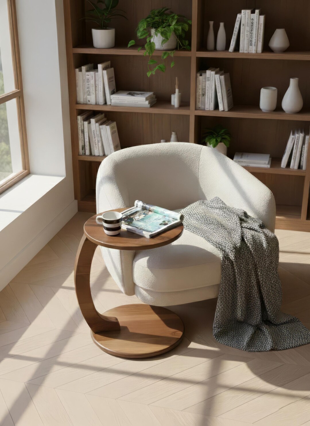 Walnut C Shaped Side Table, Wood Sofa End Table for Laptop & Coffee - Etsy