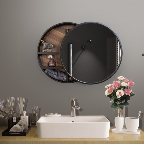 Round Mirror With Bathroom Cabinet Wall Mounted Mirror With Etsy