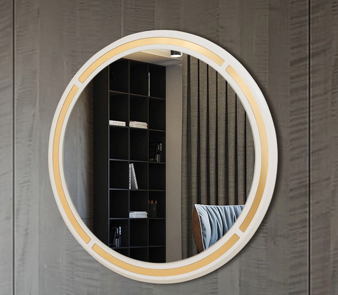 Round Large White Wall Mirror/wood Mirror Wall Decor/modern - Etsy
