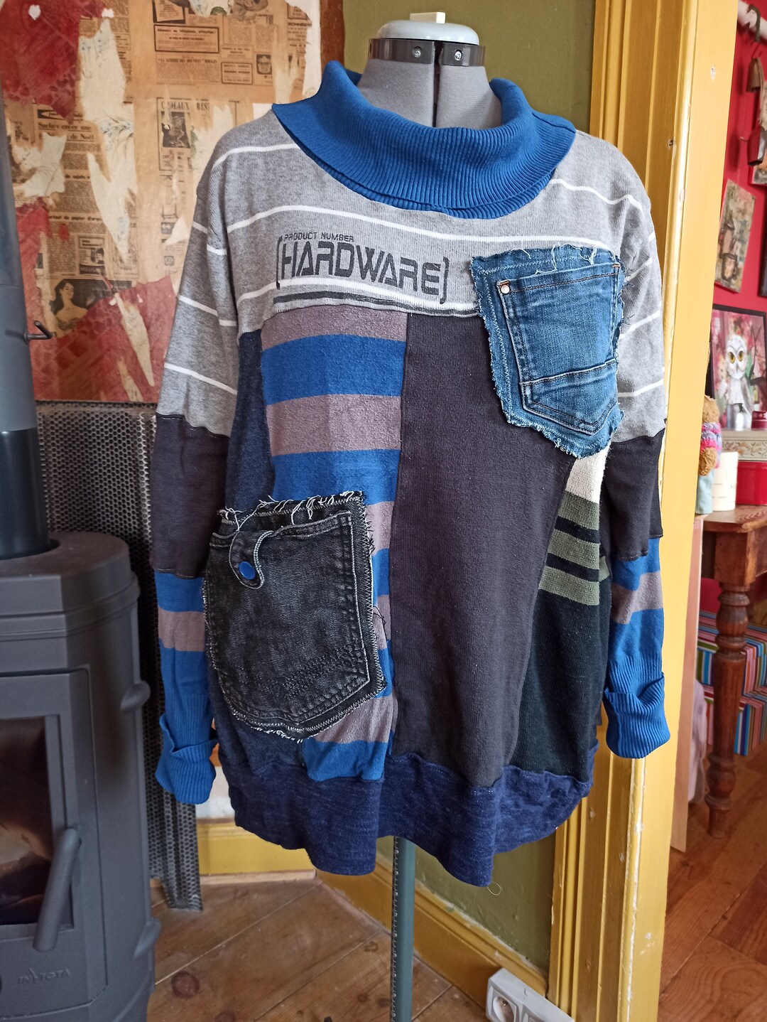 "recover" Sweater Sewn From Recycled Clothing, Size XL - Etsy
