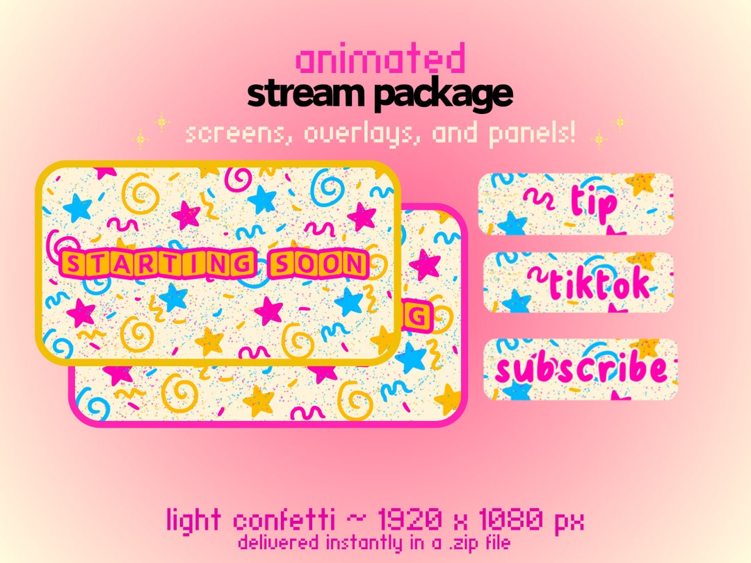 Light Confetti Twitch Stream Graphics Package - Cute Kawaii 80s 90s ...