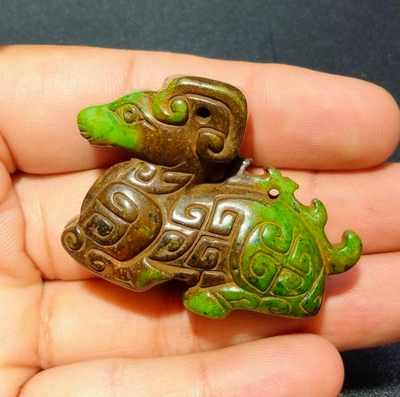 Sculpture Antique Chinese Old Green Jade Carved RECUMBENT SHANG DYNASTY ...