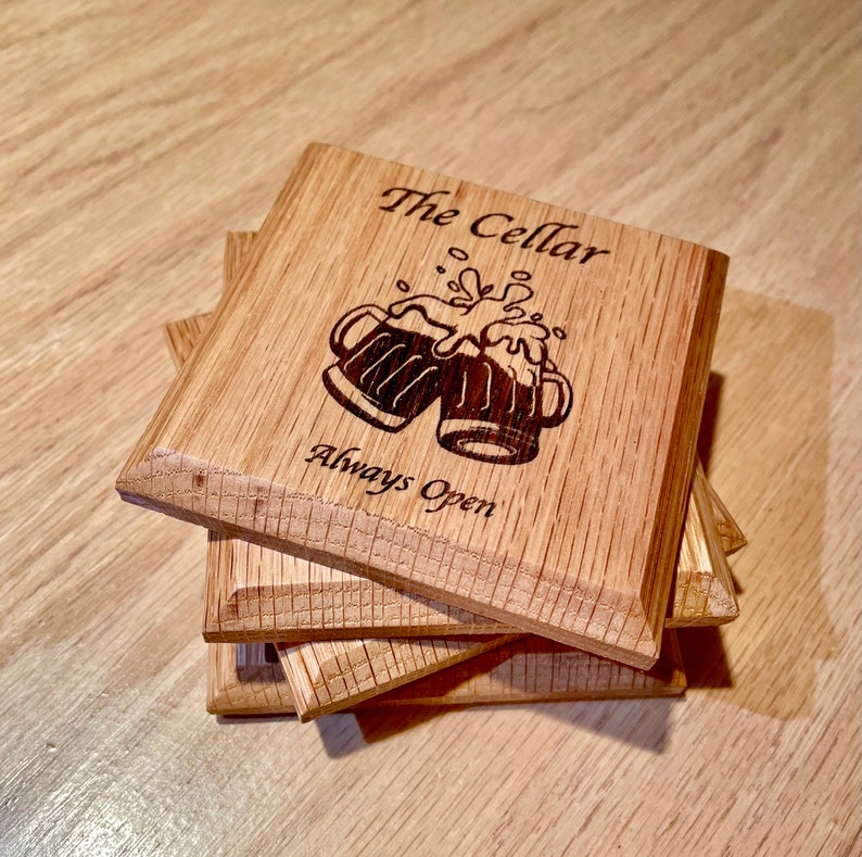Personalized Red Oak Bar Coasters - Etsy