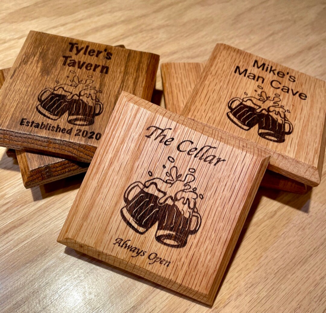 Personalized Red Oak Bar Coasters - Etsy