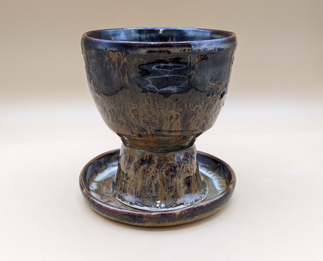 Textured Multi-brown Runny Glaze Ceramic Pedestal Planter With - Etsy