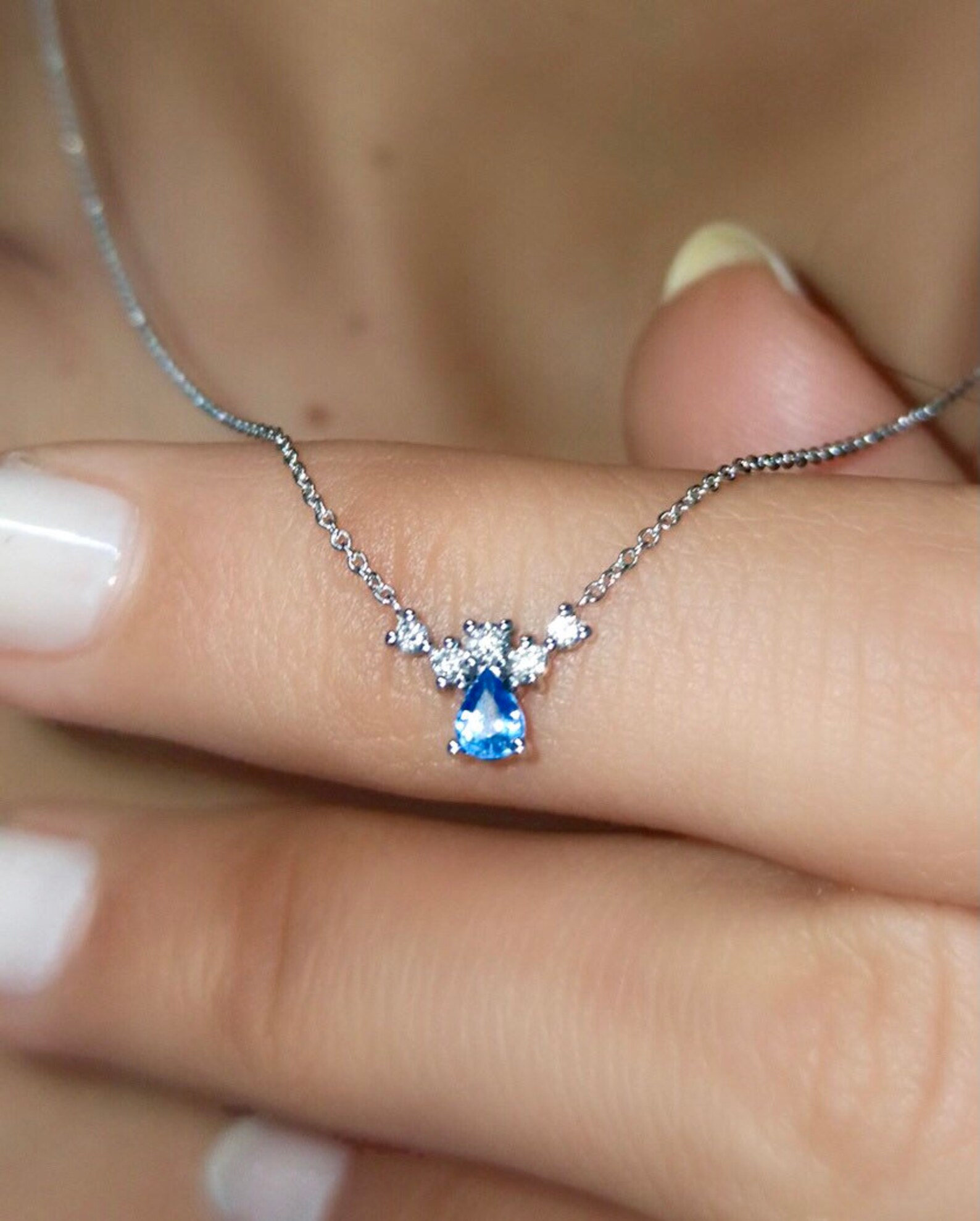 14K Blue Sapphire Necklace14K Teardrop Blue Sapphire diamond | Etsy