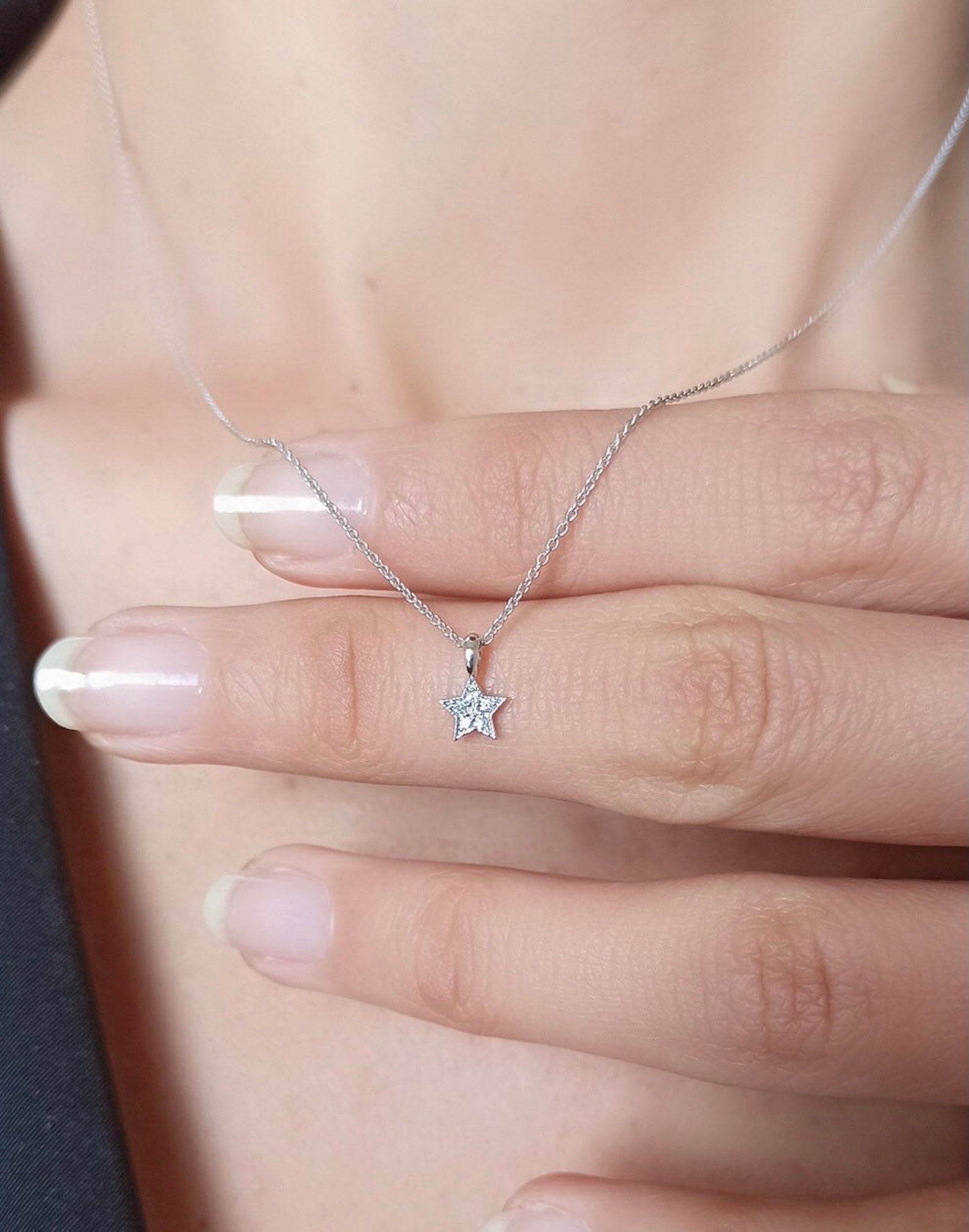 14k Solid Gold Diamond Tiny Star Necklace Gold Star Necklace - Etsy
