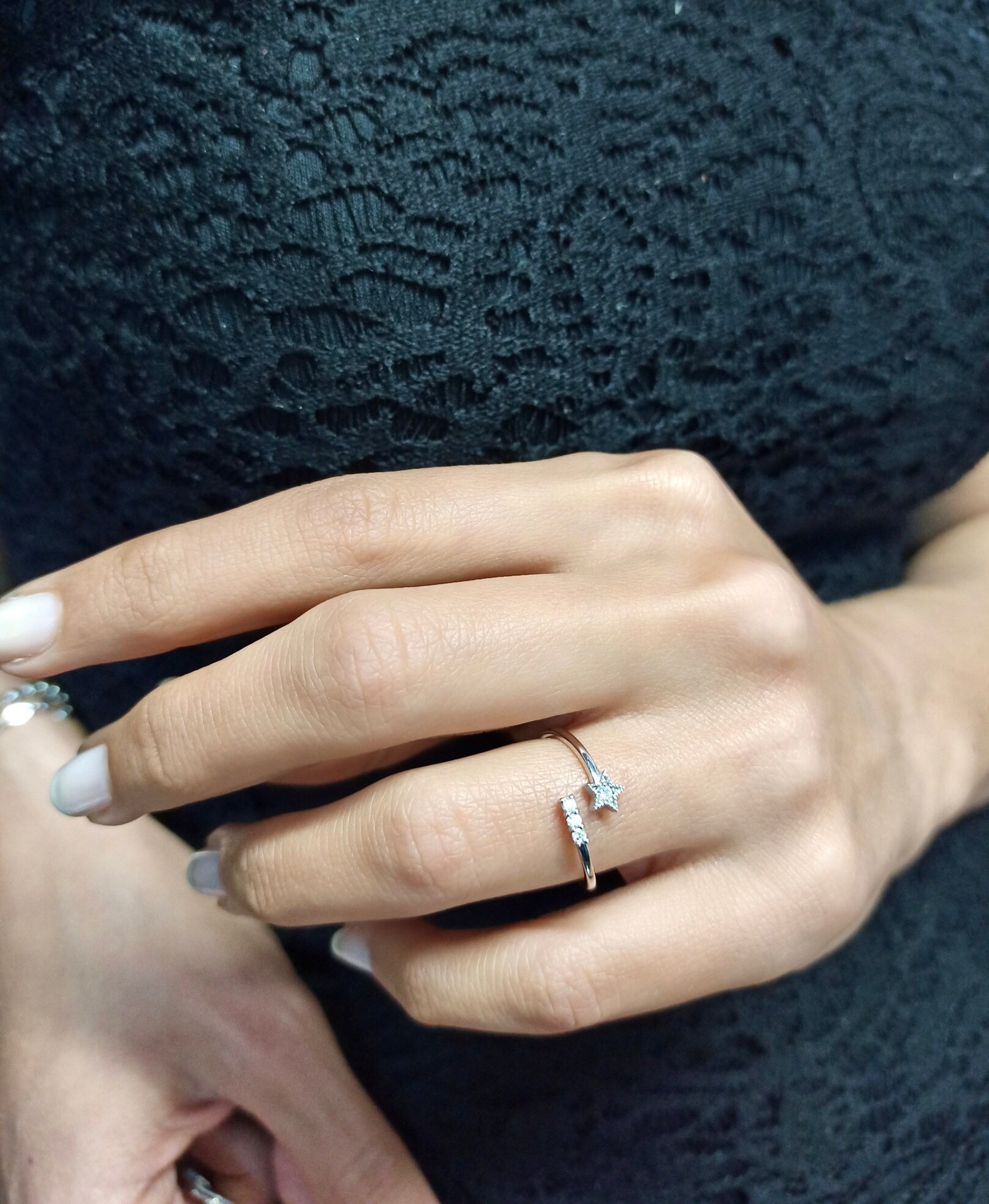 14k-gold Star Open Diamond Ringopen Diamond Ring With | Etsy