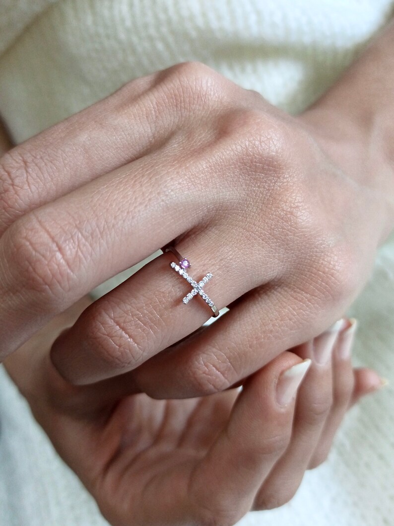 14K Gold Diamond Cross Ring Diamond Holy Cross Ring White - Etsy