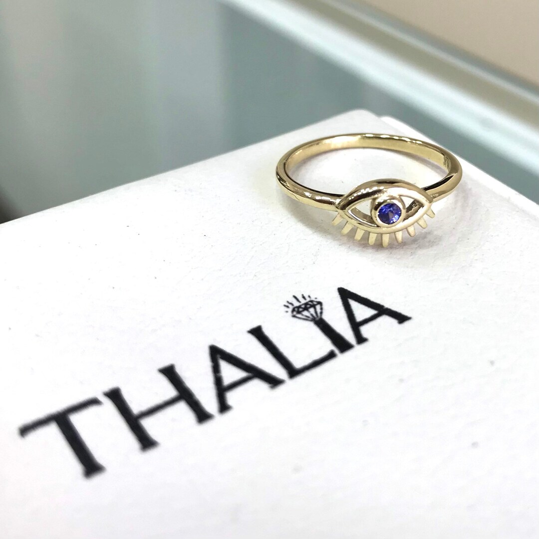 14K Gold Eyelash Ring, Stackable Ring, Turquoise Ring, Evil Eye Jewelry ...