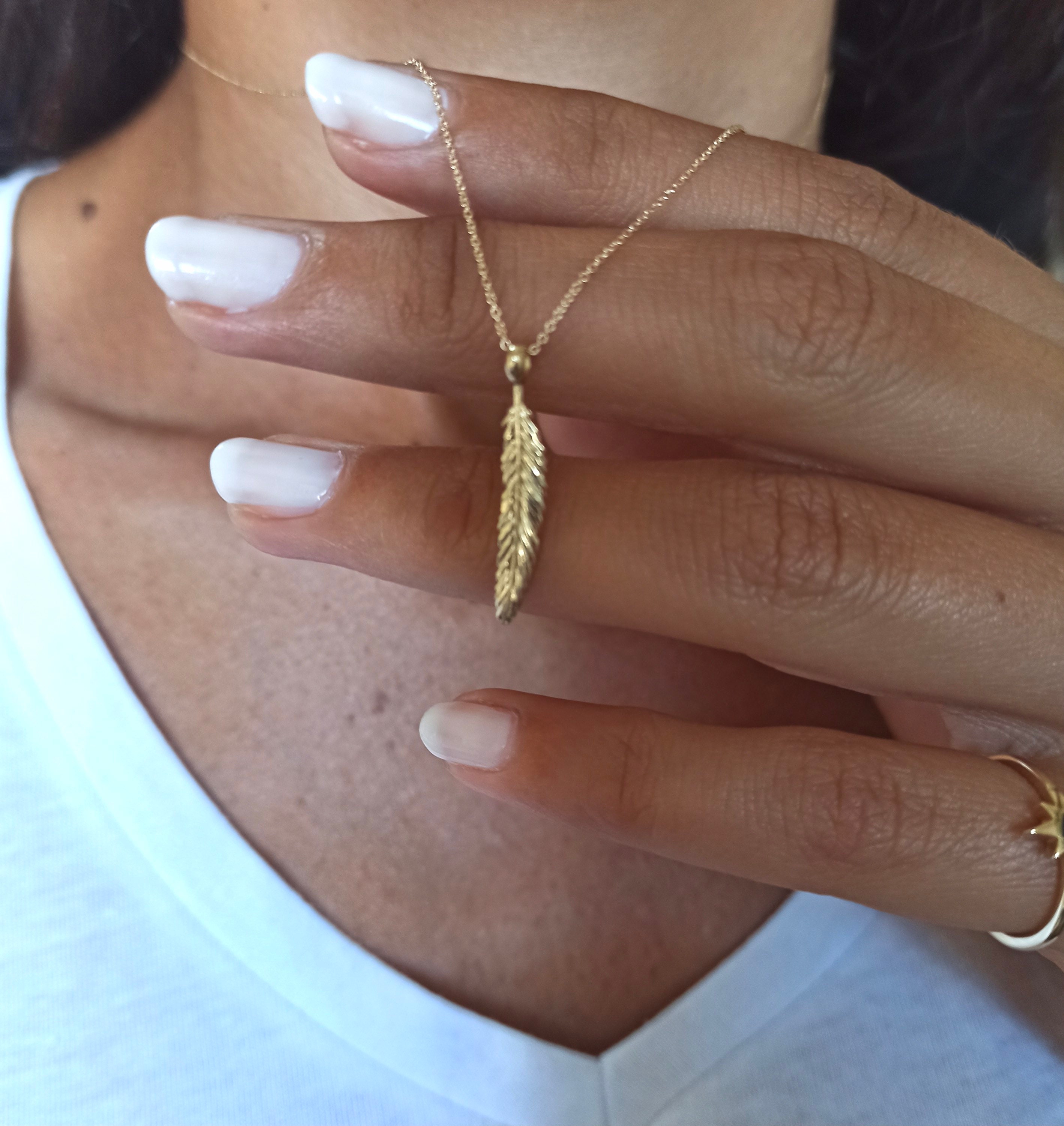 Feather Necklace14k Gold Feather Necklacesolid Gold Feather | Etsy