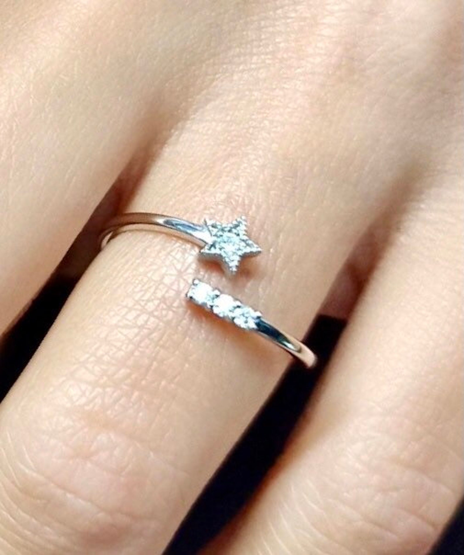 14k-gold Star Open Diamond Ringopen Diamond Ring With | Etsy