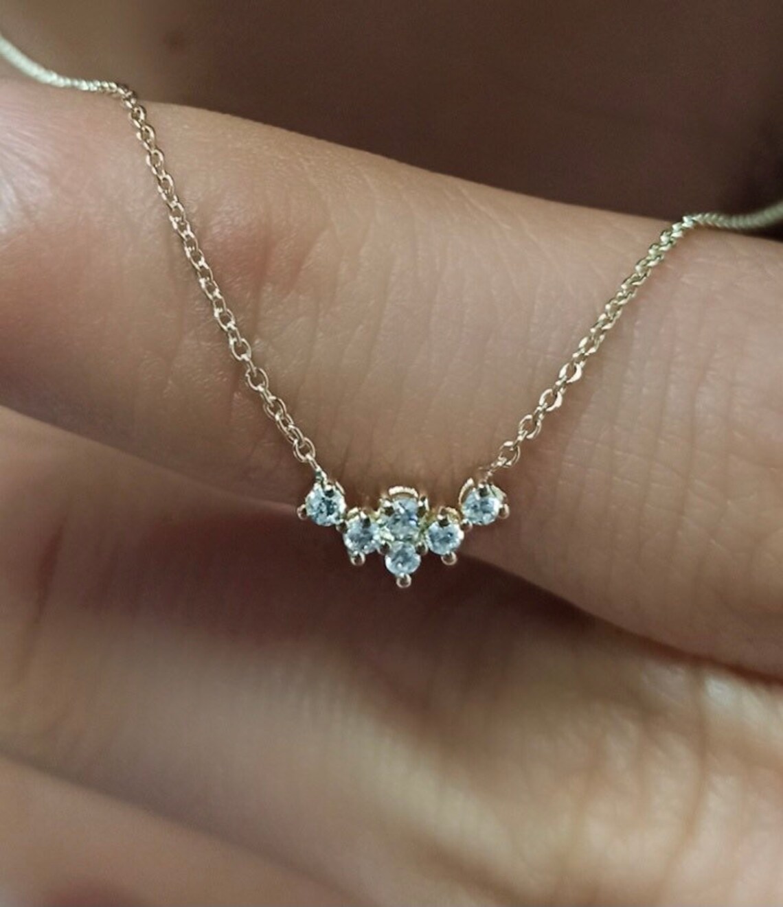 14K Gold Diamond Cluster NecklaceMinimalist Diamond | Etsy