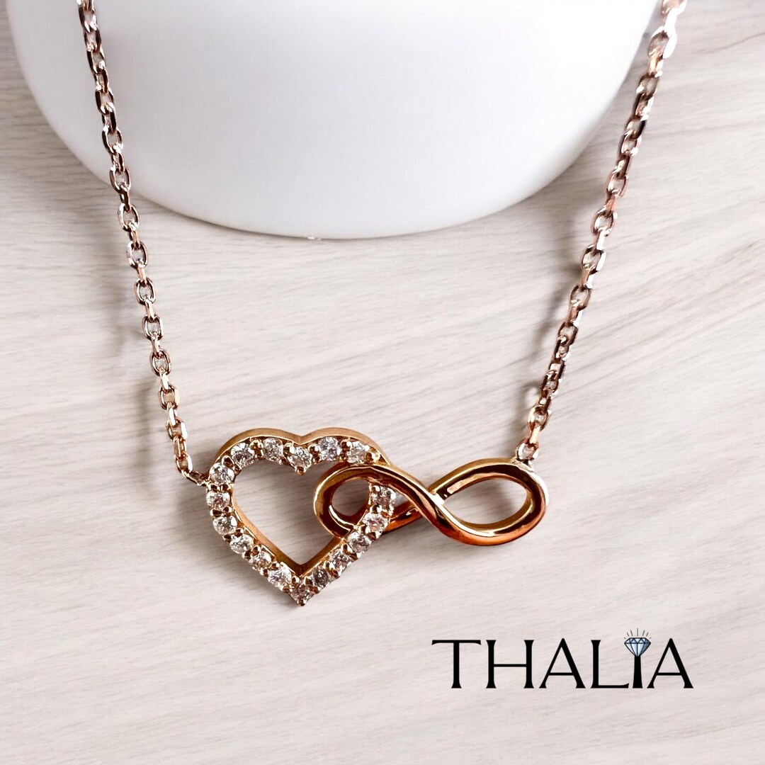 14k Solid Gold Diamond Infinity Heart Necklace - Etsy