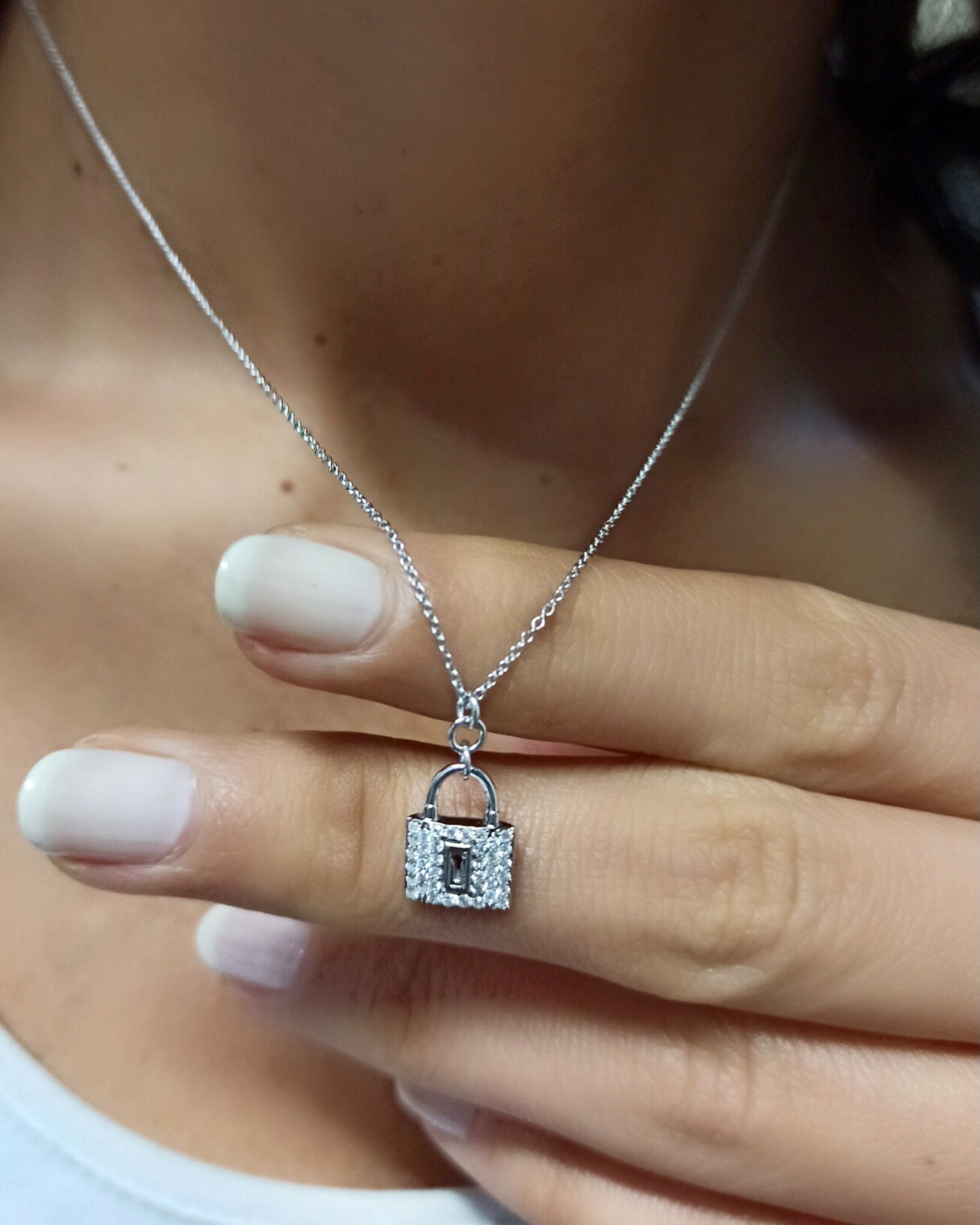 Padlock Necklace14kgold-padlock Diamond Necklace14k Diamond | Etsy