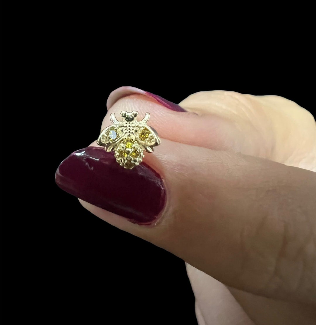 14K Gold Diamond Bee Piercing, Dainty Cartilage Earring - Etsy