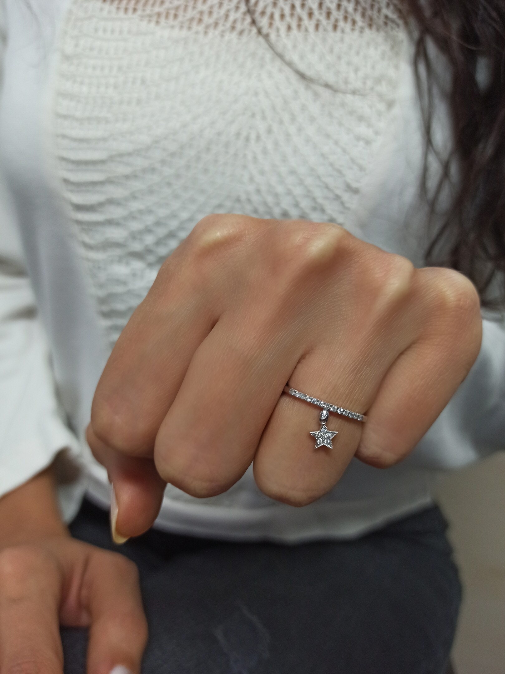 14K Gold Dangle Star Diamond Ringdangle Star - Etsy