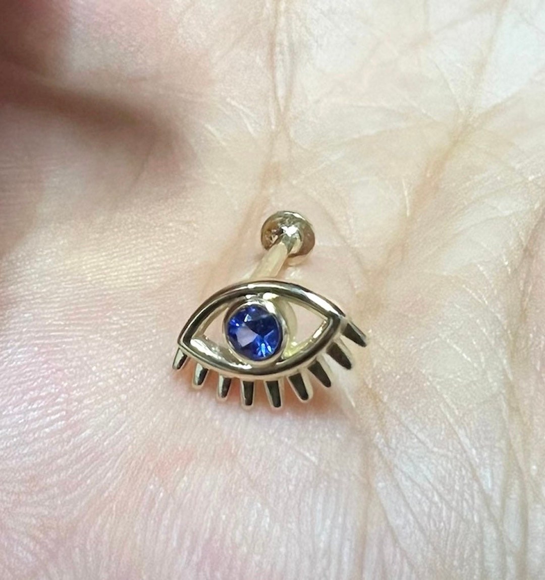 Gold Evil Eye Piercing,saphhire Evil Eye Piercing,14k Solid Gold ...