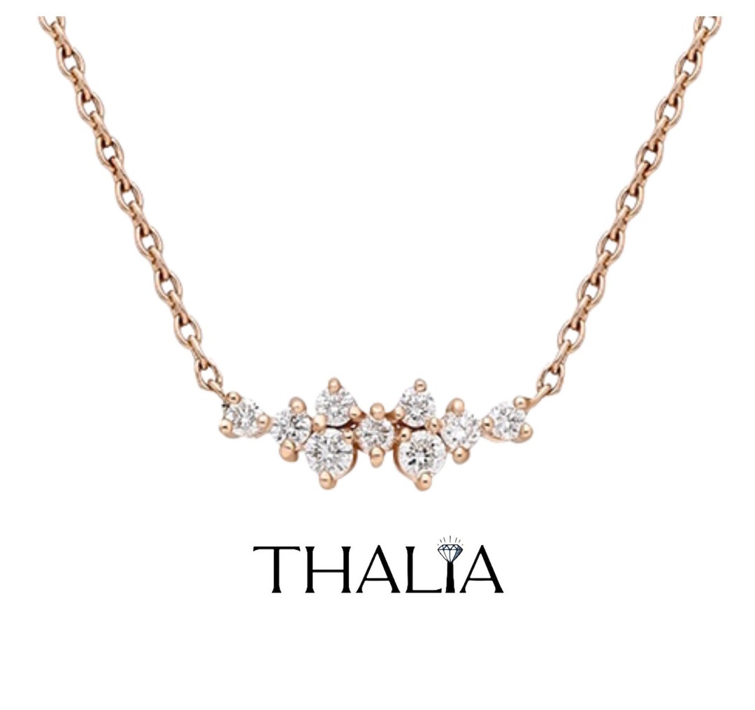 Cluster Diamond Necklace,14 K Gold,cluster Necklace in 14k Gold ...