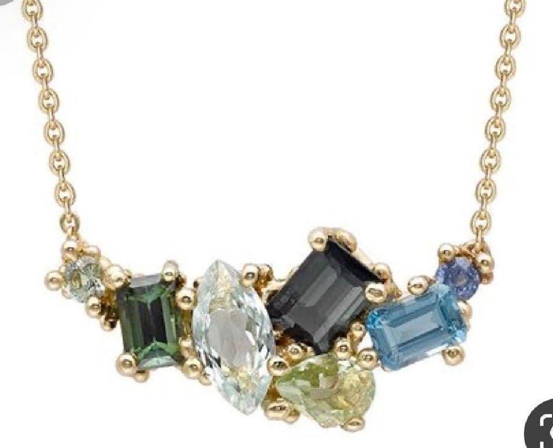 Colored Gem Necklace,14k Gold Colored Gem Necklace - Etsy