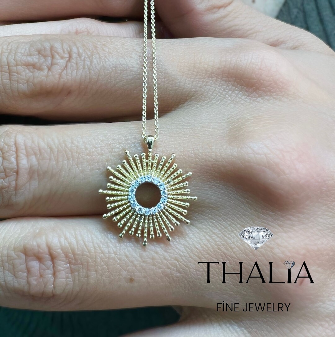 14K Gold Diamond Sunshine Pendant Necklace, Celestial Jewelry - Etsy