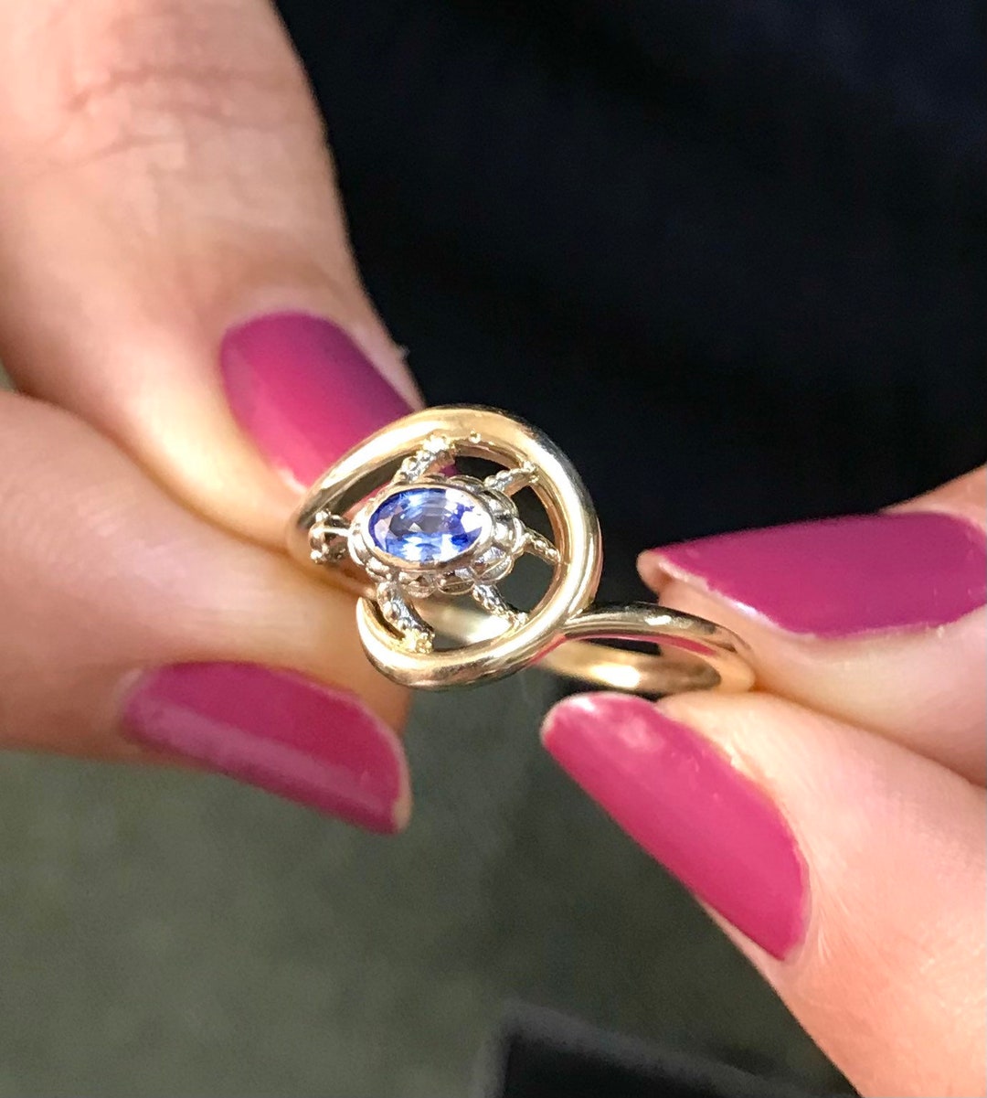Turtle Ring,14k Gold Sapphire Turtle Ring,dainty Turtle Ring,tortoise ...