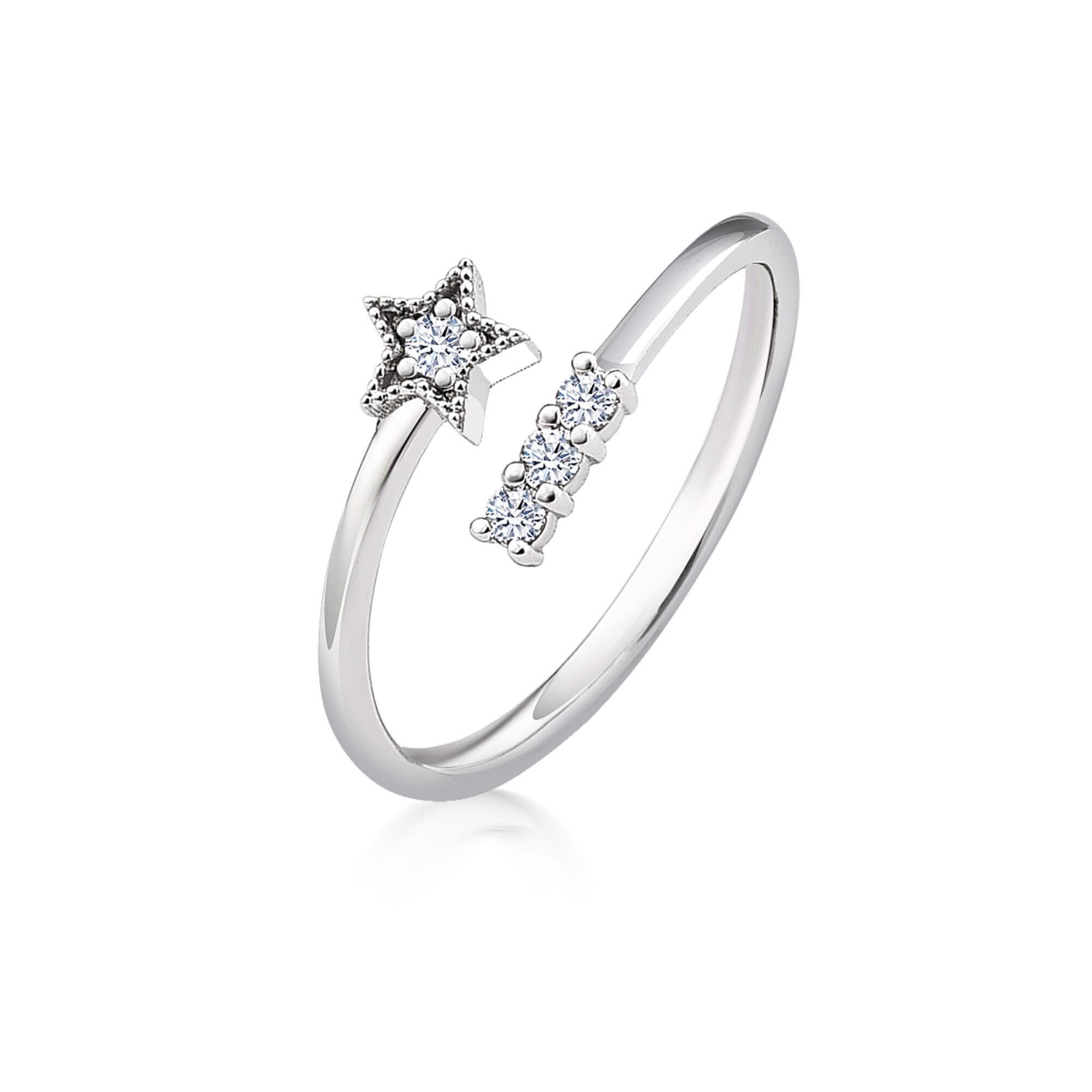 14k-gold Star Open Diamond Ringopen Diamond Ring With | Etsy