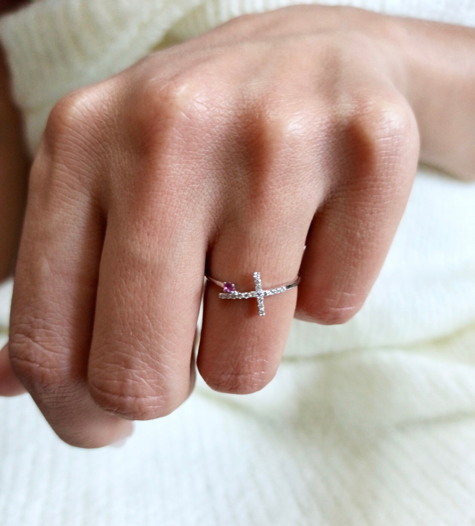 14K Gold Diamond Cross Ring Diamond Holy Cross Ring White - Etsy