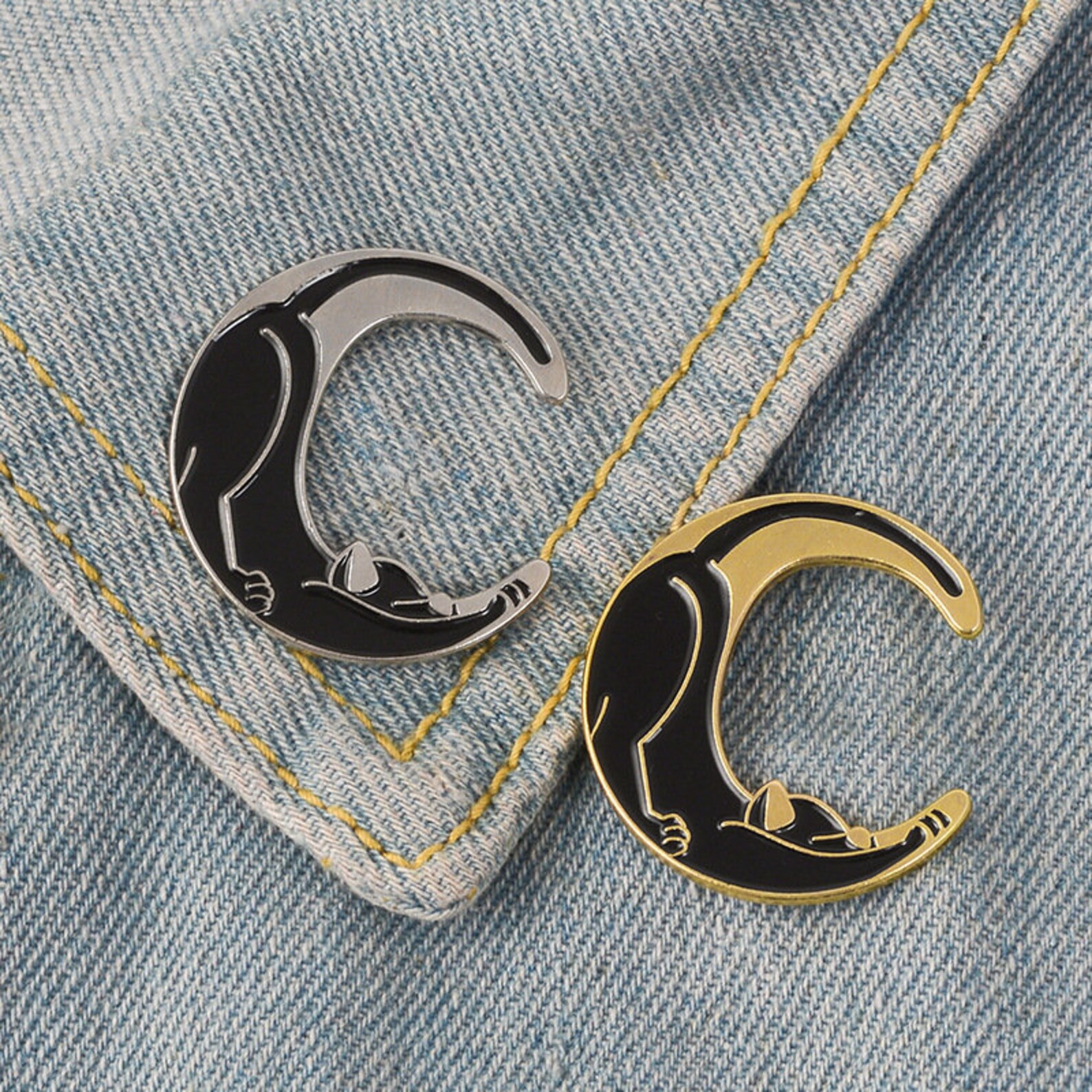 Cute Animal Pin Black and Gold Cat Enamel Pin Set Pins Enamel - Etsy