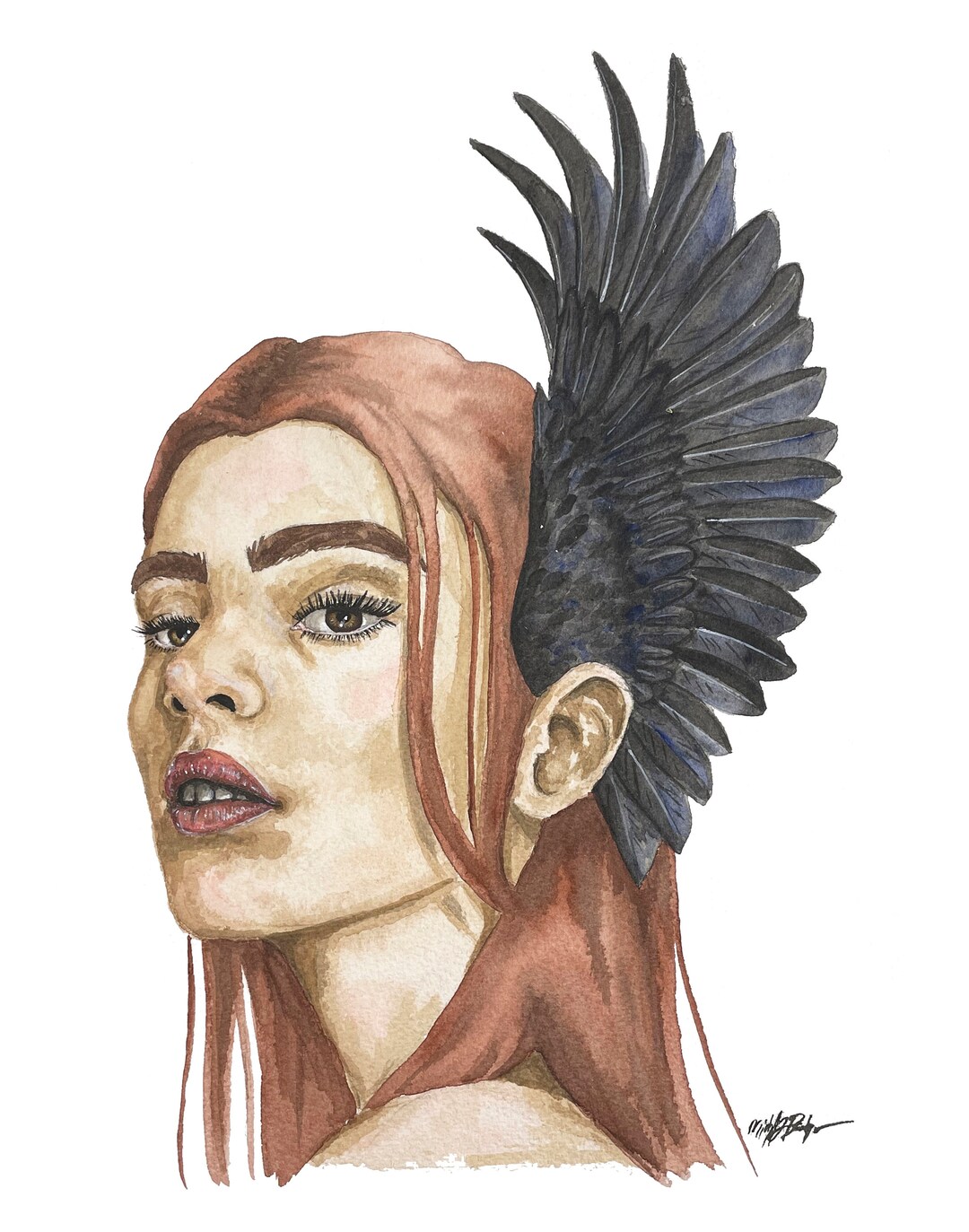 Aisling Watercolor Print, Crow Angel Wings Dream Art - Etsy