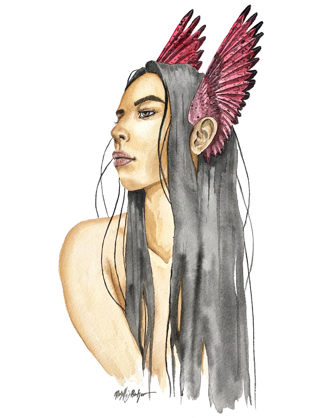 Native American Woman With Wings, Original Watercolor Painting - Etsy