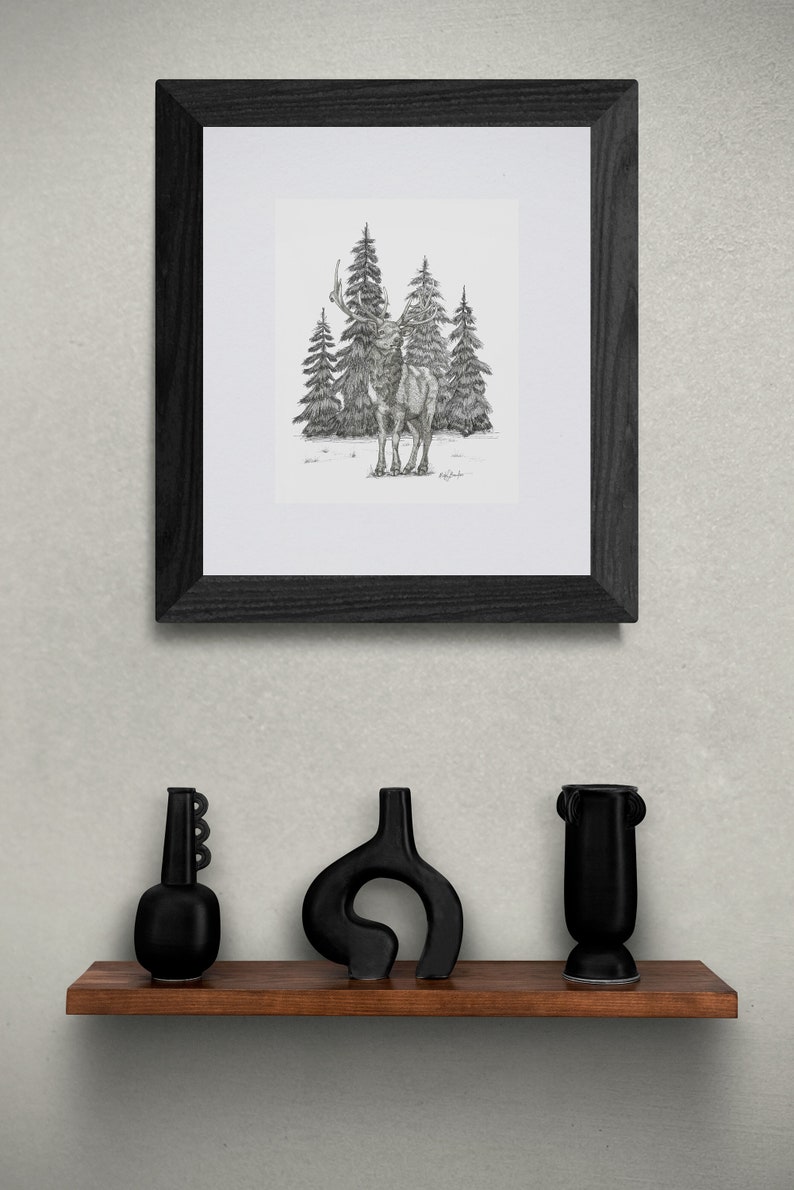 Elk Original Pen and Ink Illustration Framed, Elk, Soul Animal, Power ...
