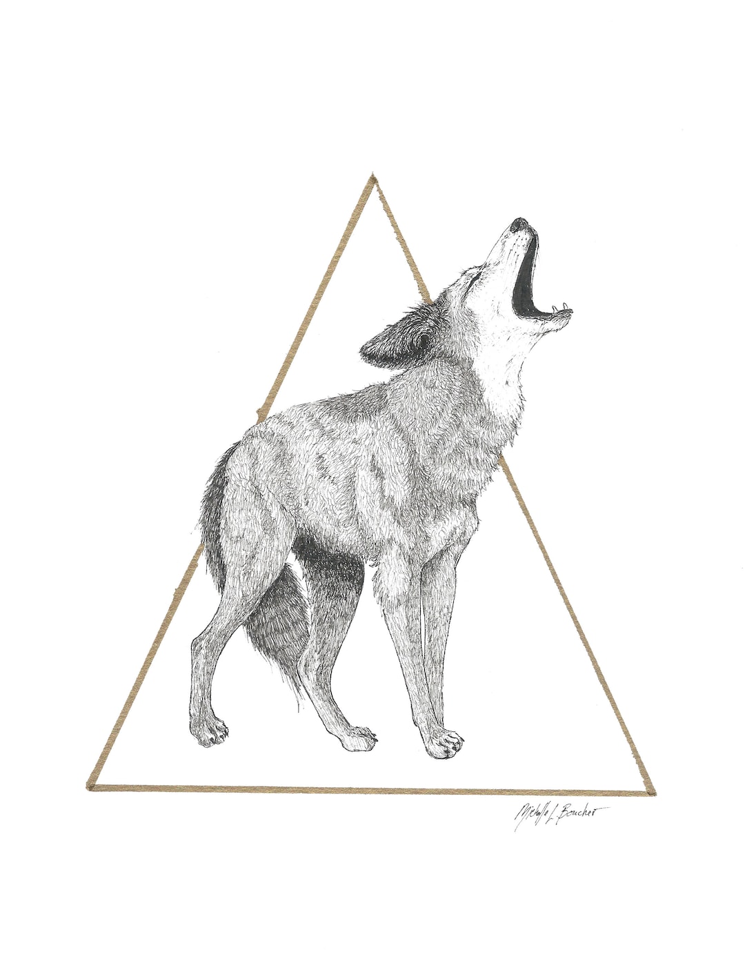 The Trickster Original Pen and Ink Framed, Coyote, Howling, Spirit ...