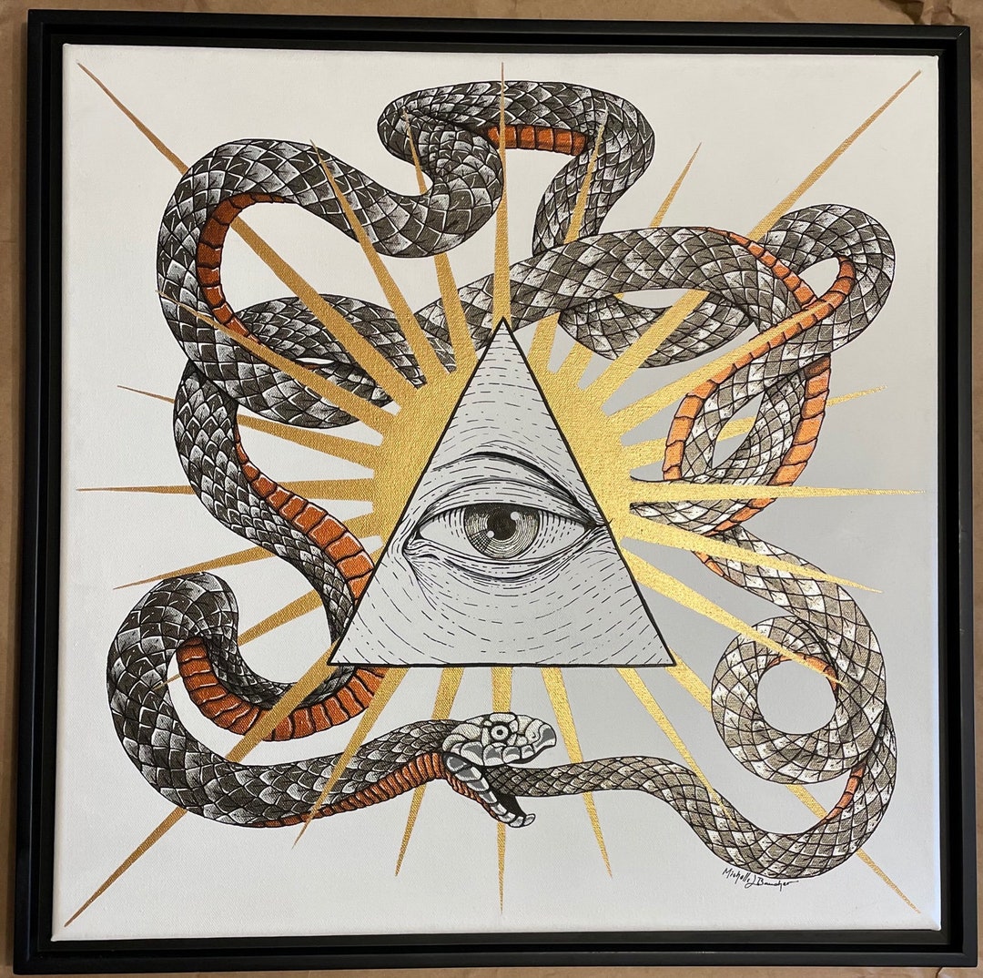 Ouroboros Snake Painting, All Seeing Eye, Esoteric Framed Canvas Art - Etsy